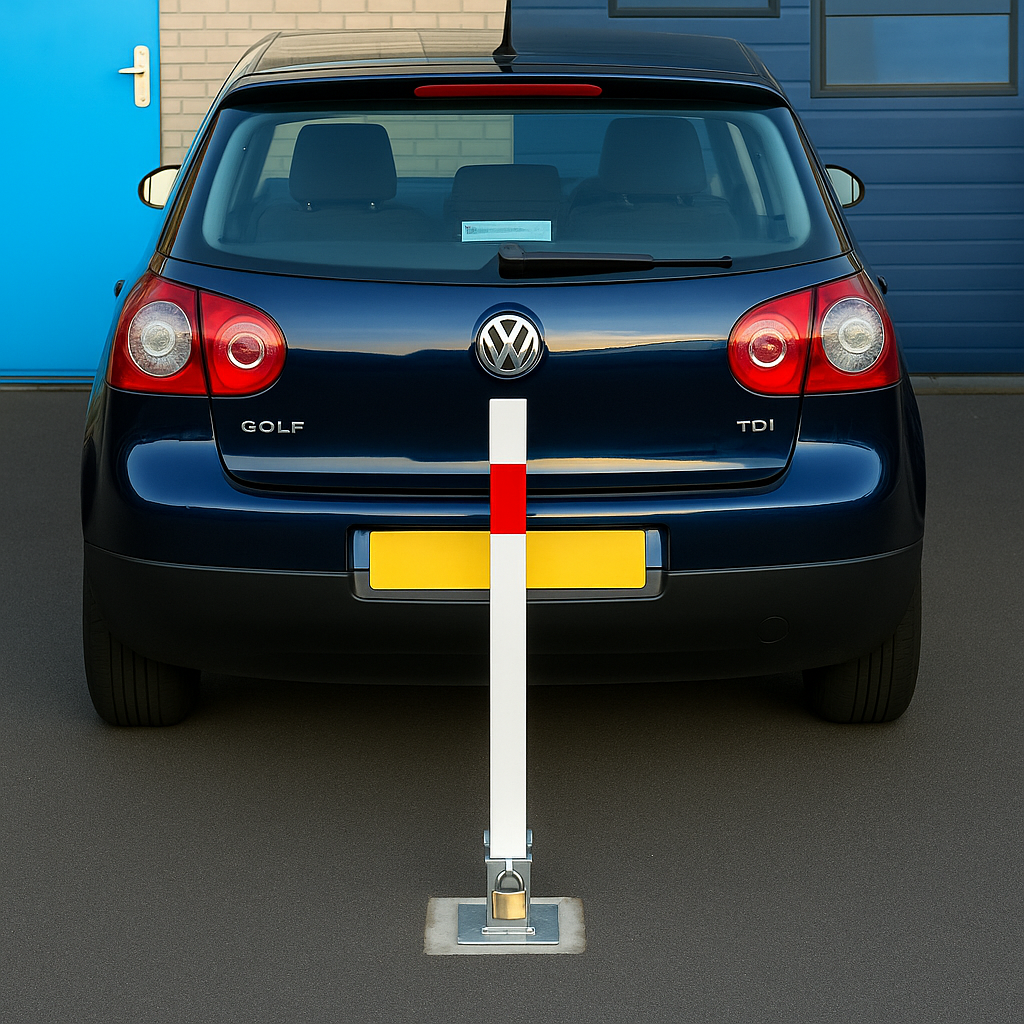 White & Red Removable Parking Security Post – Lockable Anti-Theft Boll