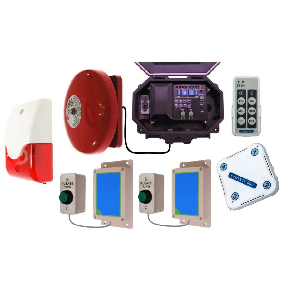 Two Entrance Wireless Commercial Doorbell Kit Loud Bell, Siren & Indoo